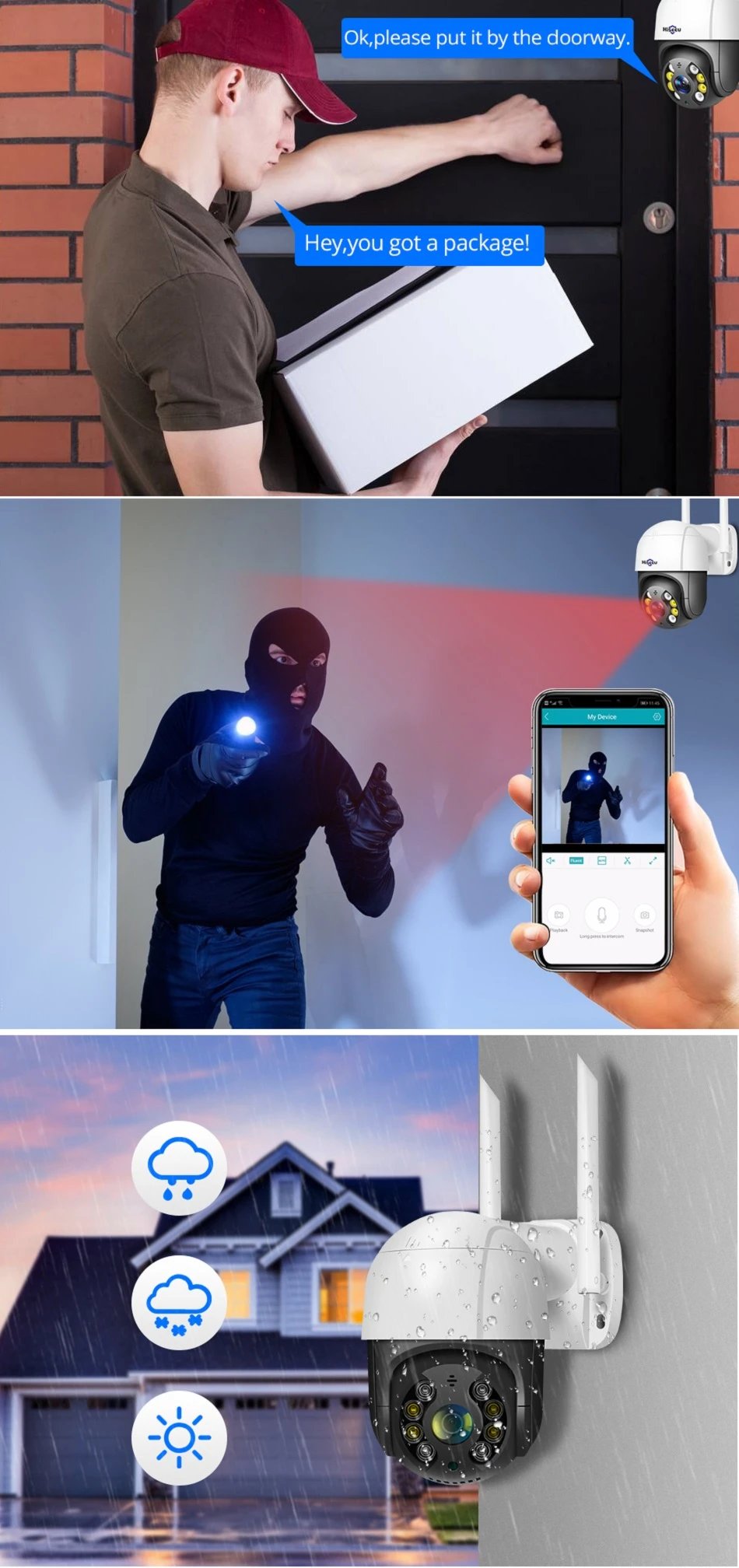 Hiseeu 1080P 2MP Външна Безжична WiFi PTZ IP Камера Двупосочна Аудио ...